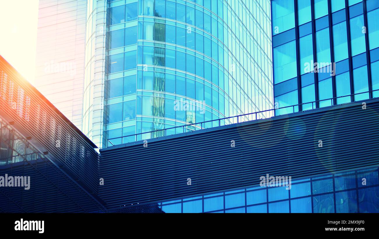 Fragments of building in business district of modern city. High-rise ...