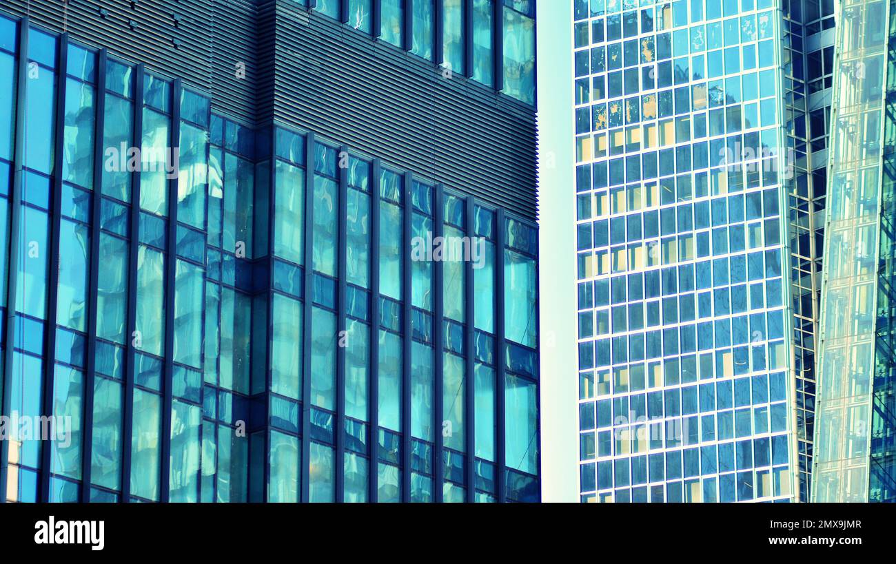 Fragments of building in business district of modern city. High-rise ...