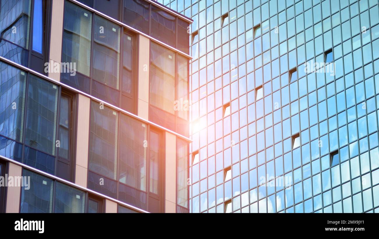 Fragments of building in business district of modern city. High-rise ...