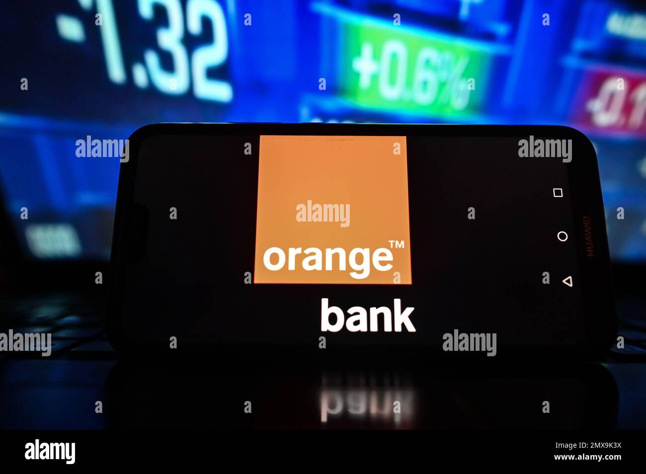 In this photo illustration an Orange Bank logo is displayed on a ...