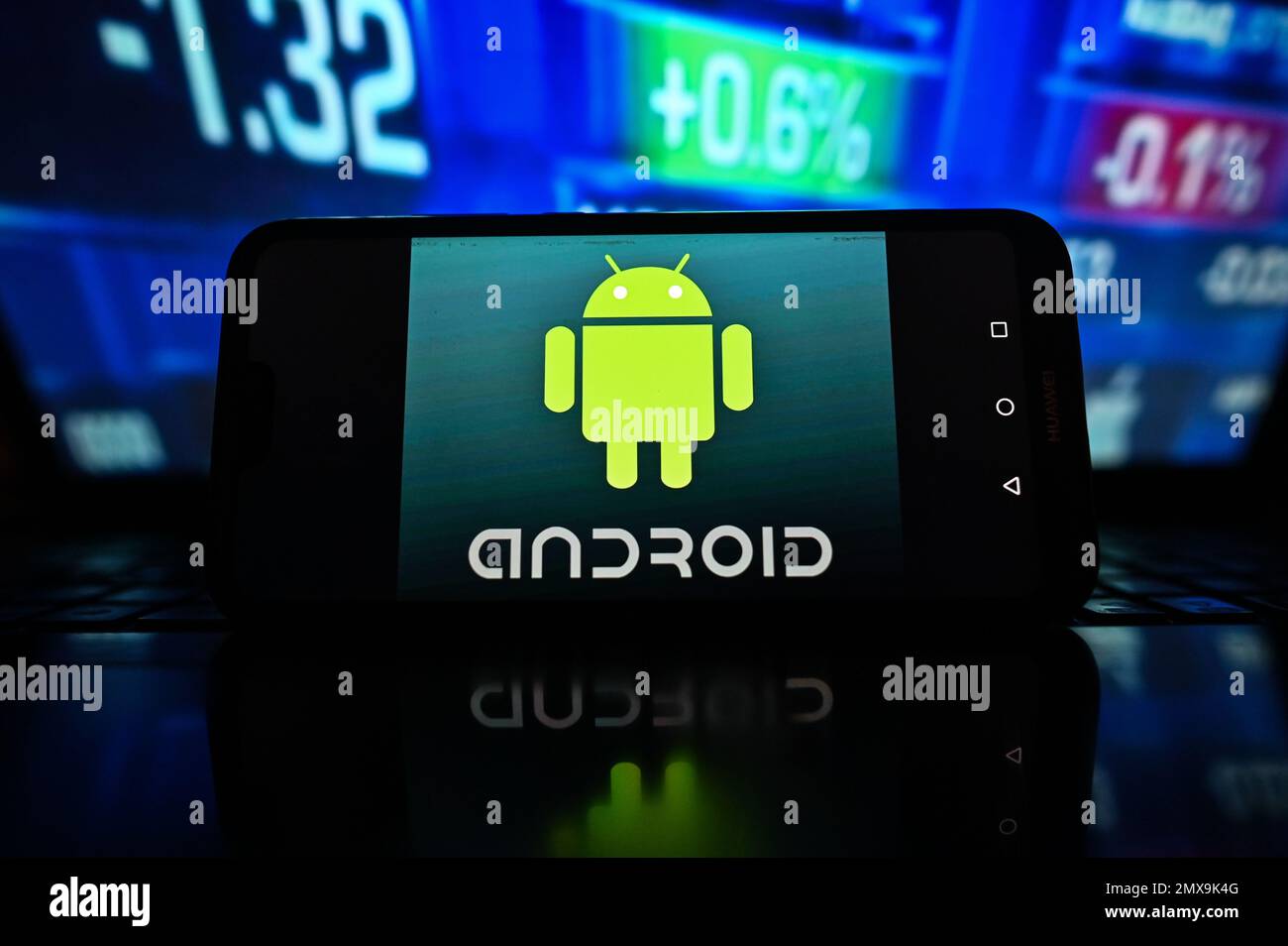 In this photo illustration an Android logo is displayed on a smartphone ...