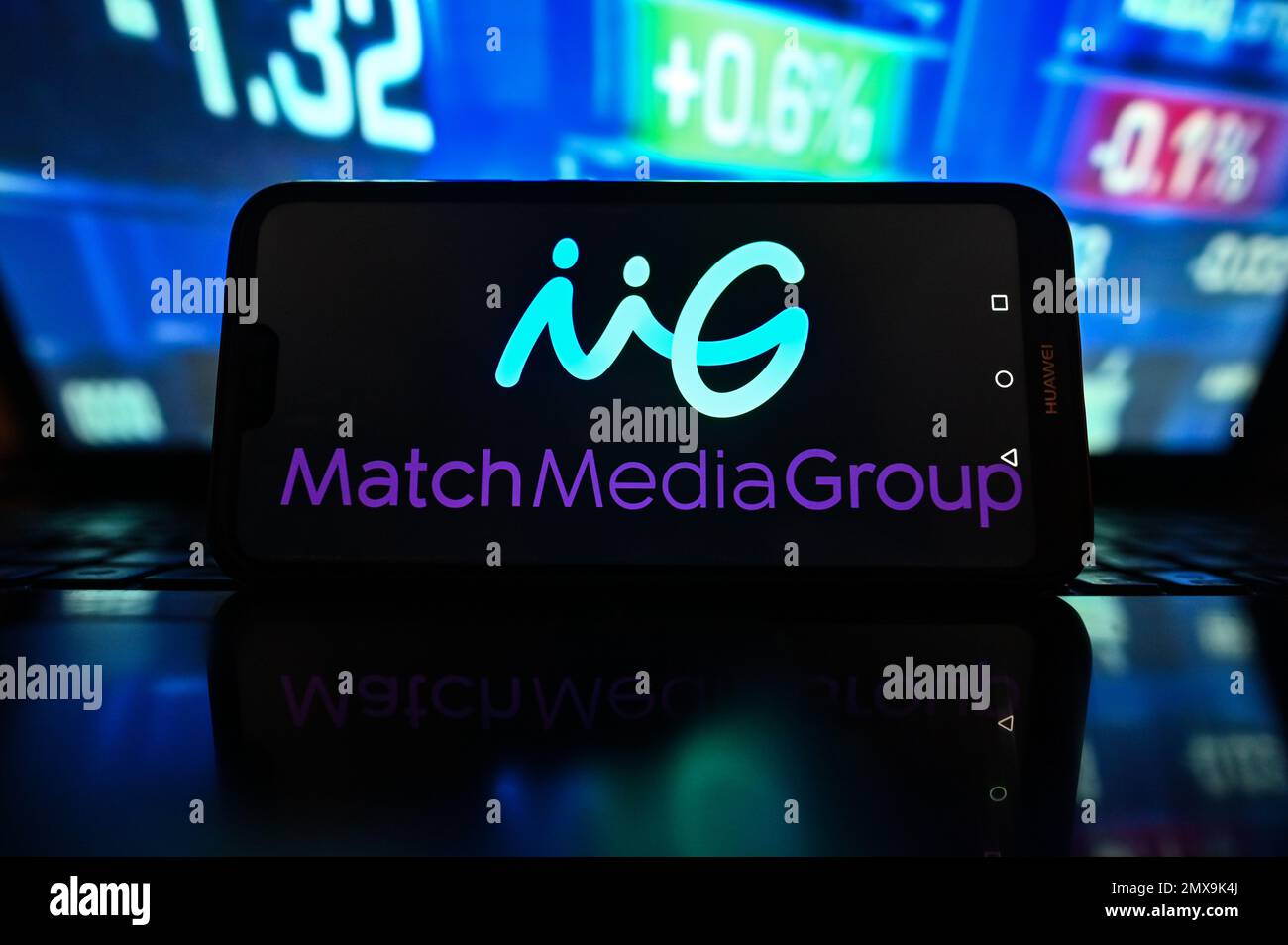 In this photo illustration a Match Media Group logo is displayed on a ...