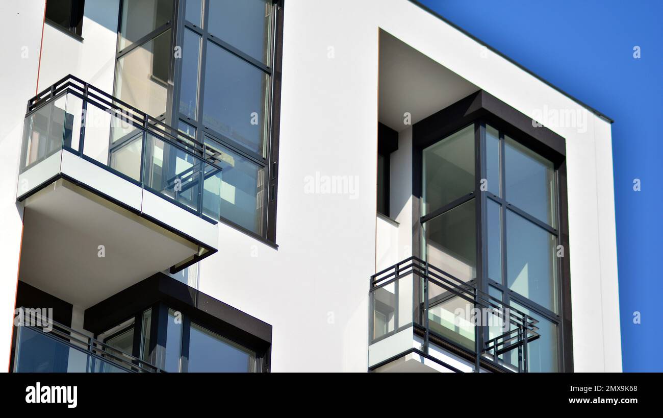 Fragment of modern residential apartment with flat buildings exterior ...