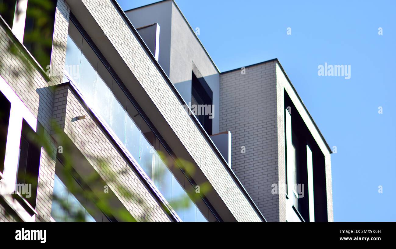 Fragment of modern residential apartment with flat buildings exterior ...
