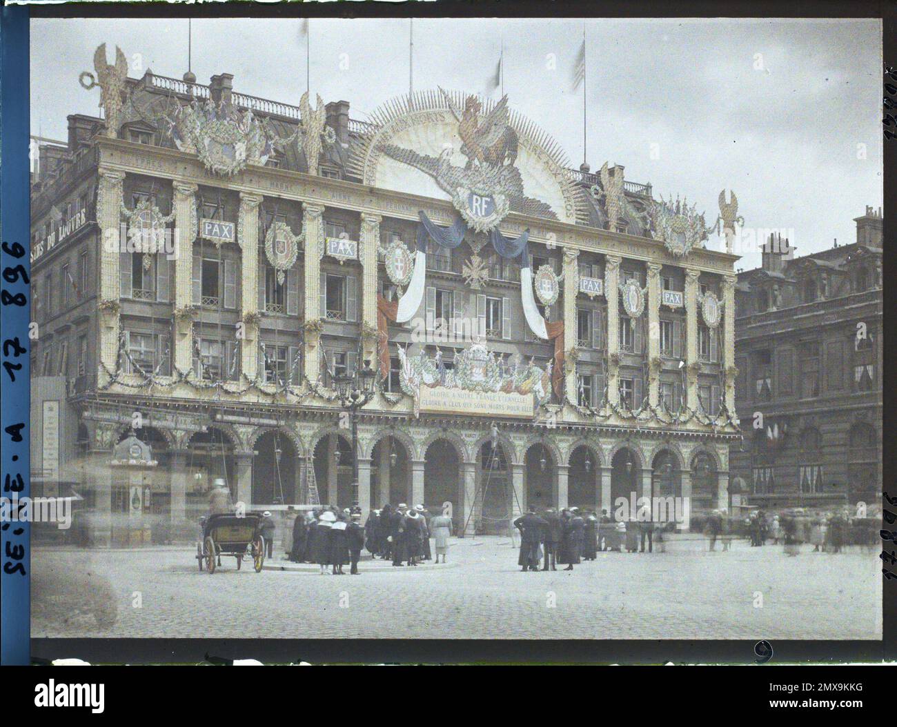 Paris (Ier arr.), France Decorations on the stores of the Louvre Place ...