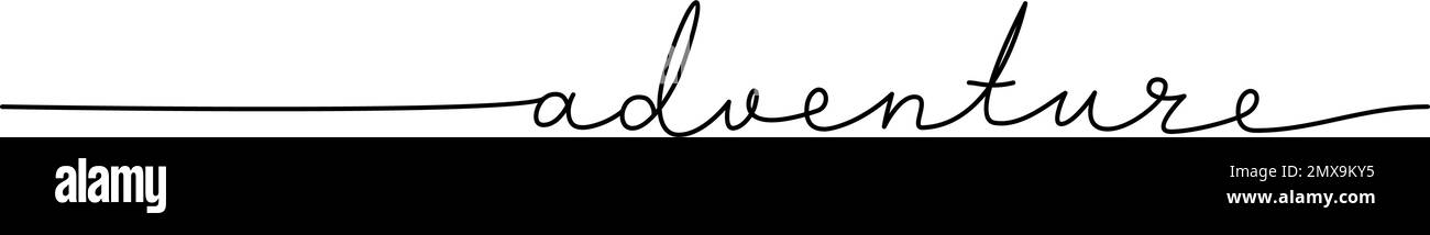 Adventure word - continuous one line with word. Minimalistic drawing of ...