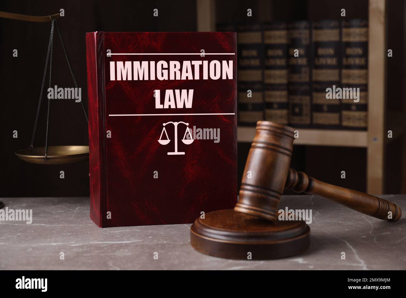 Immigration law book and gavel on grey marble table Stock Photo - Alamy