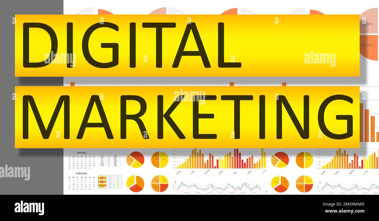 Digital marketing strategy. Illustration of different graphics and ...