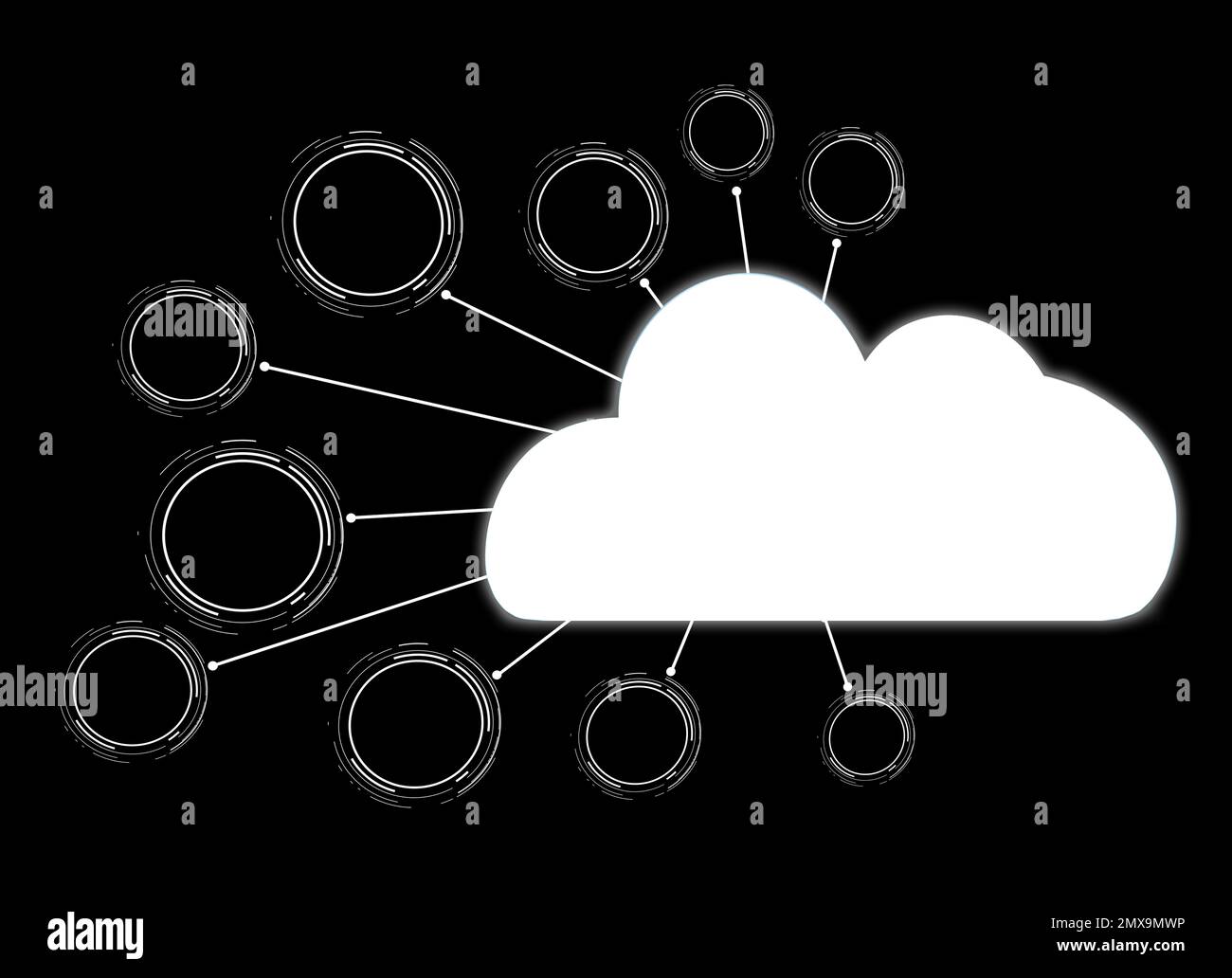 Illustration of cloud storage on black background. Modern technology ...