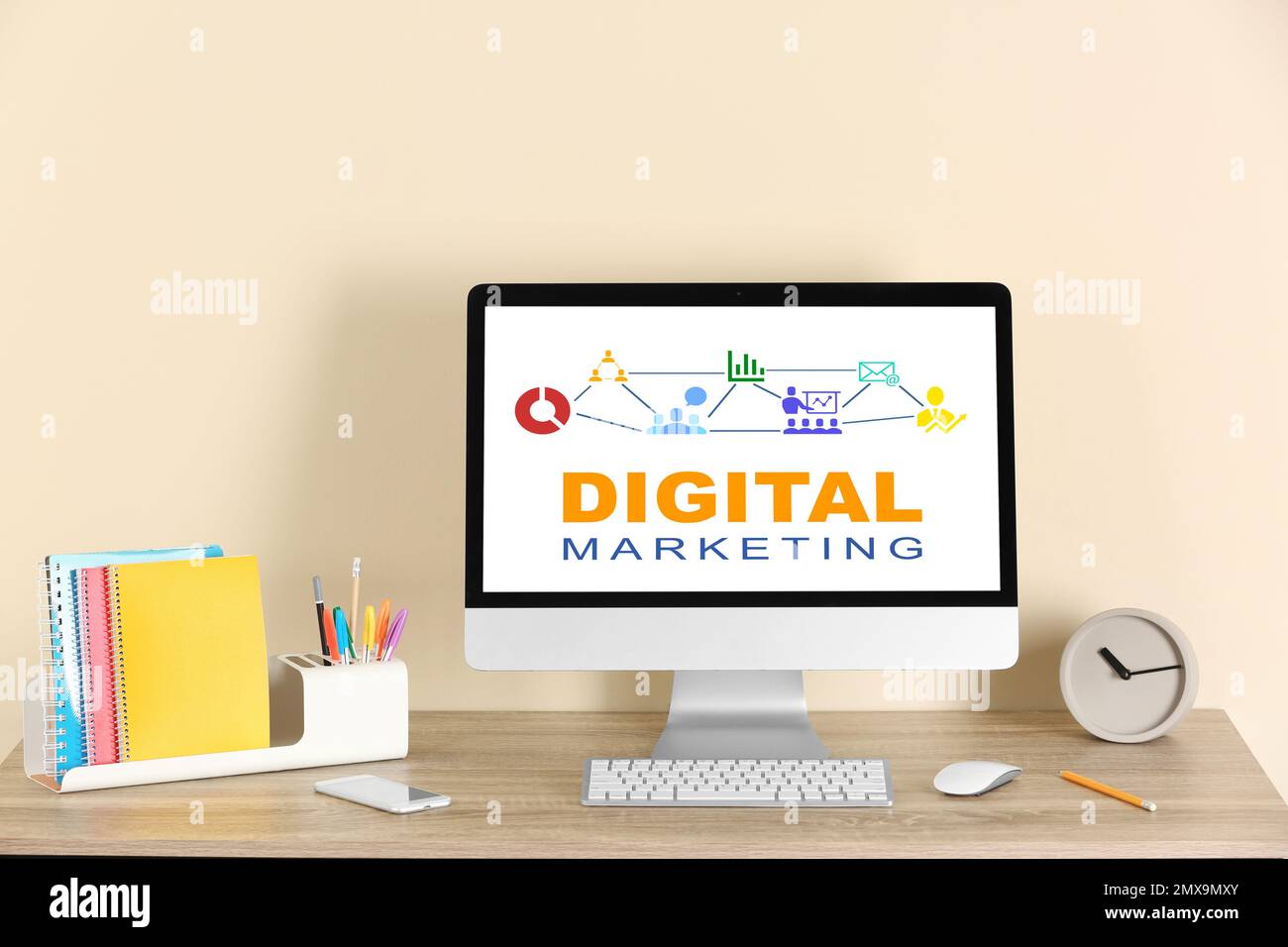 Digital marketing concept. Workplace with modern computer Stock Photo ...