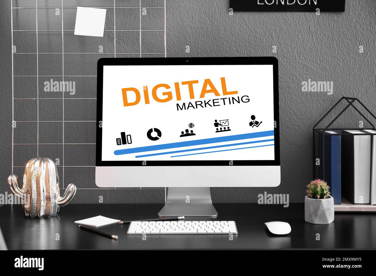 Digital marketing concept. Workplace with modern computer Stock Photo ...