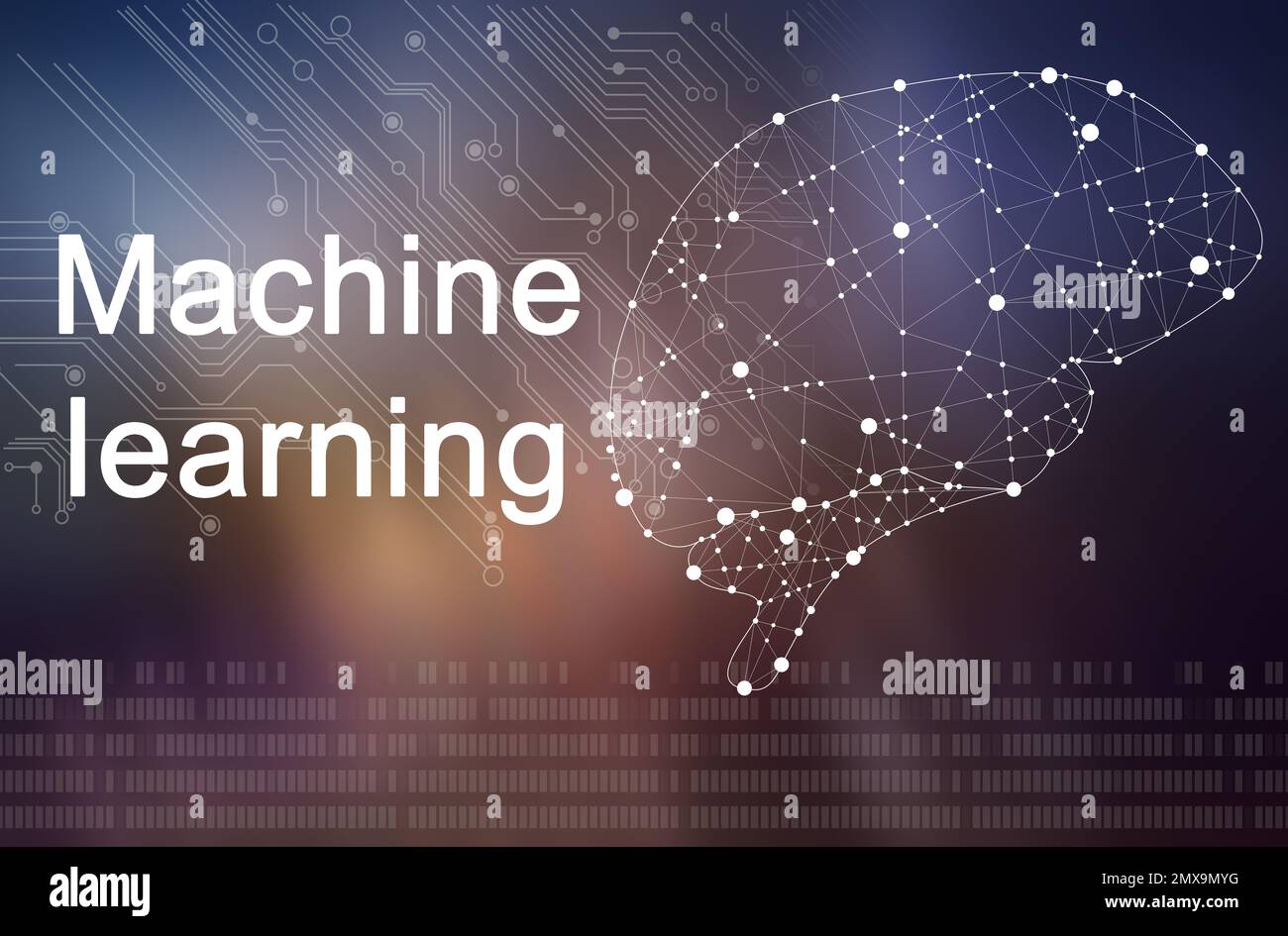 Machine learning concept. Illustration of brain and circuit board ...