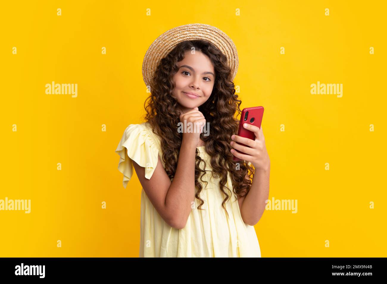 Teenage girl with smart phone. Portrait of teen child using mobile ...