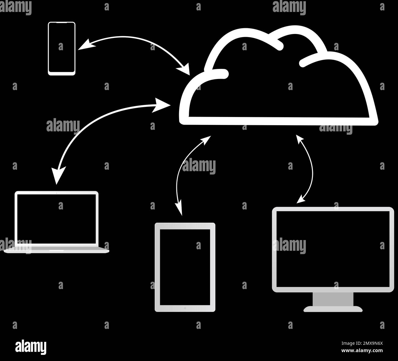Illustration of cloud storage on black background. Modern technology ...