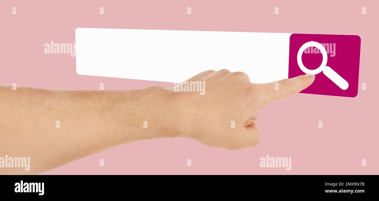 Man using search bar on virtual screen, closeup Stock Photo - Alamy