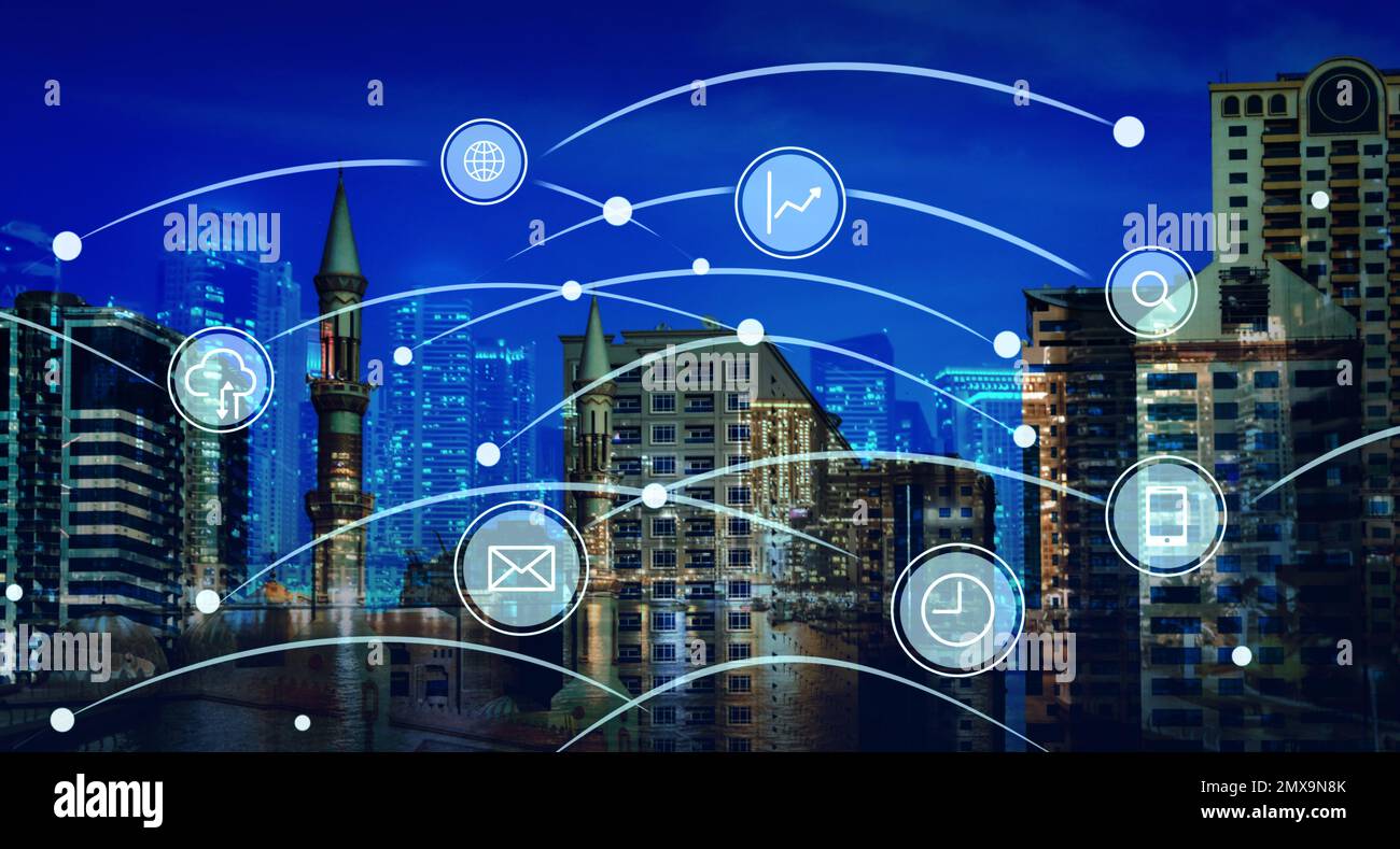 Beautiful cityscape and network connection lines Stock Photo - Alamy Beautiful cityscape and network connection lines Stock Photo - Alamy