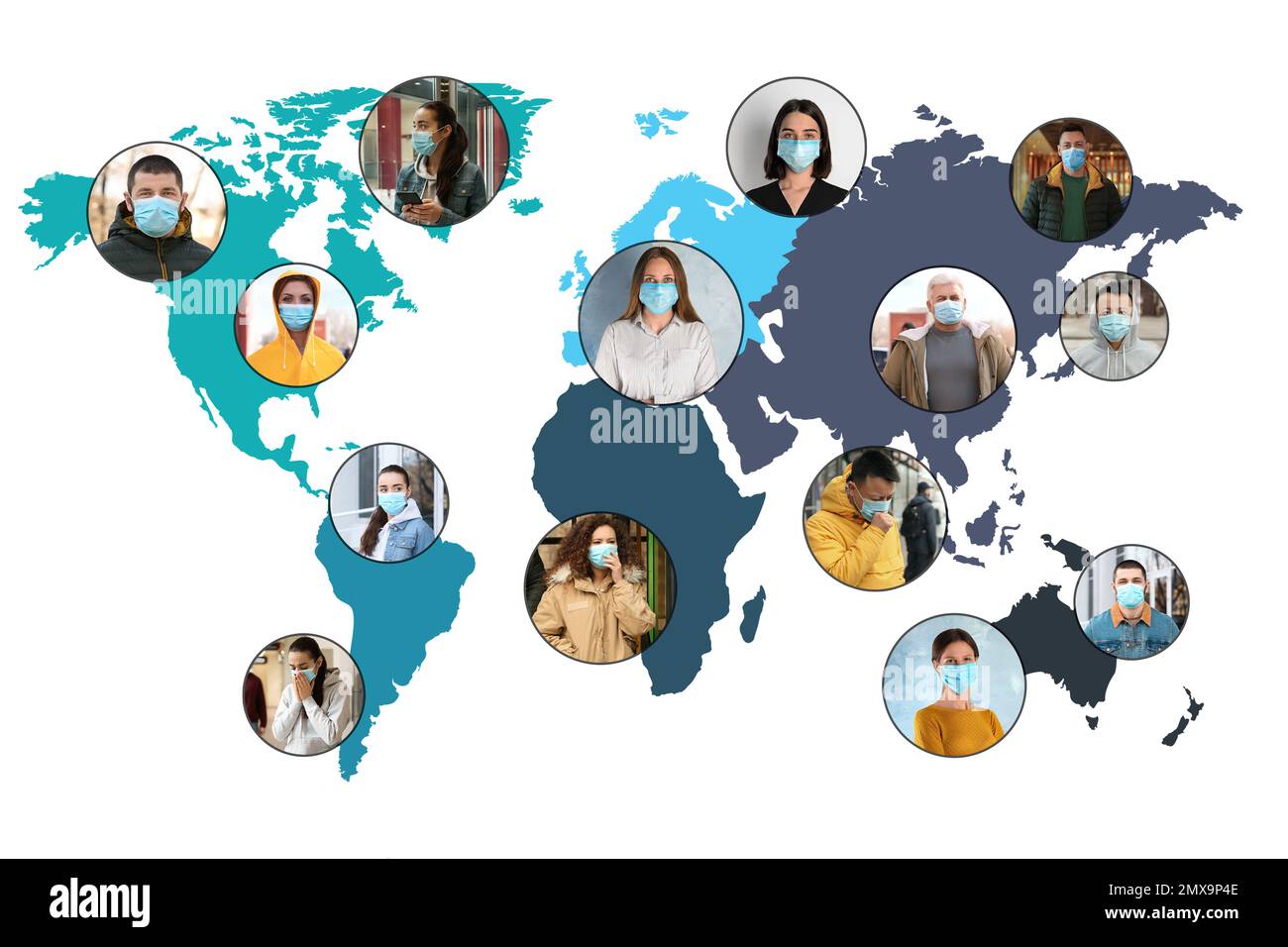 World map and people with medical masks. Spreading of coronavirus Stock ...