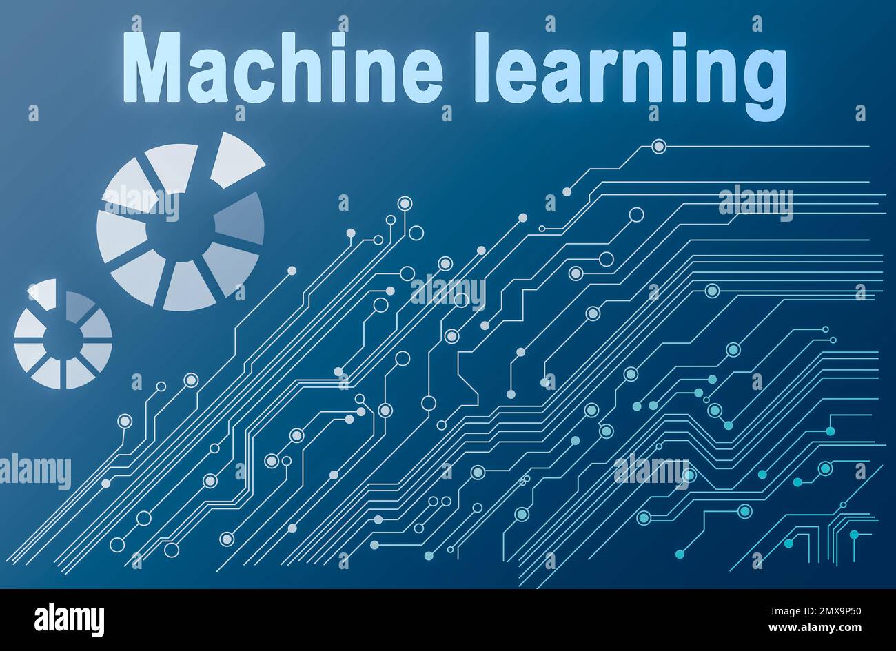 Machine learning concept. Illustration of charts and circuit board ...