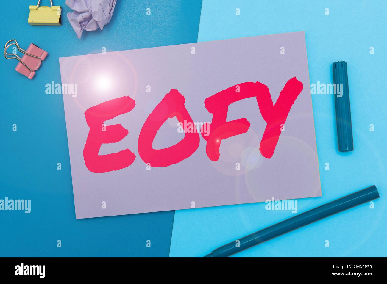 Hand writing sign Eofy. Word Written on a mega sale held on an end of a ...