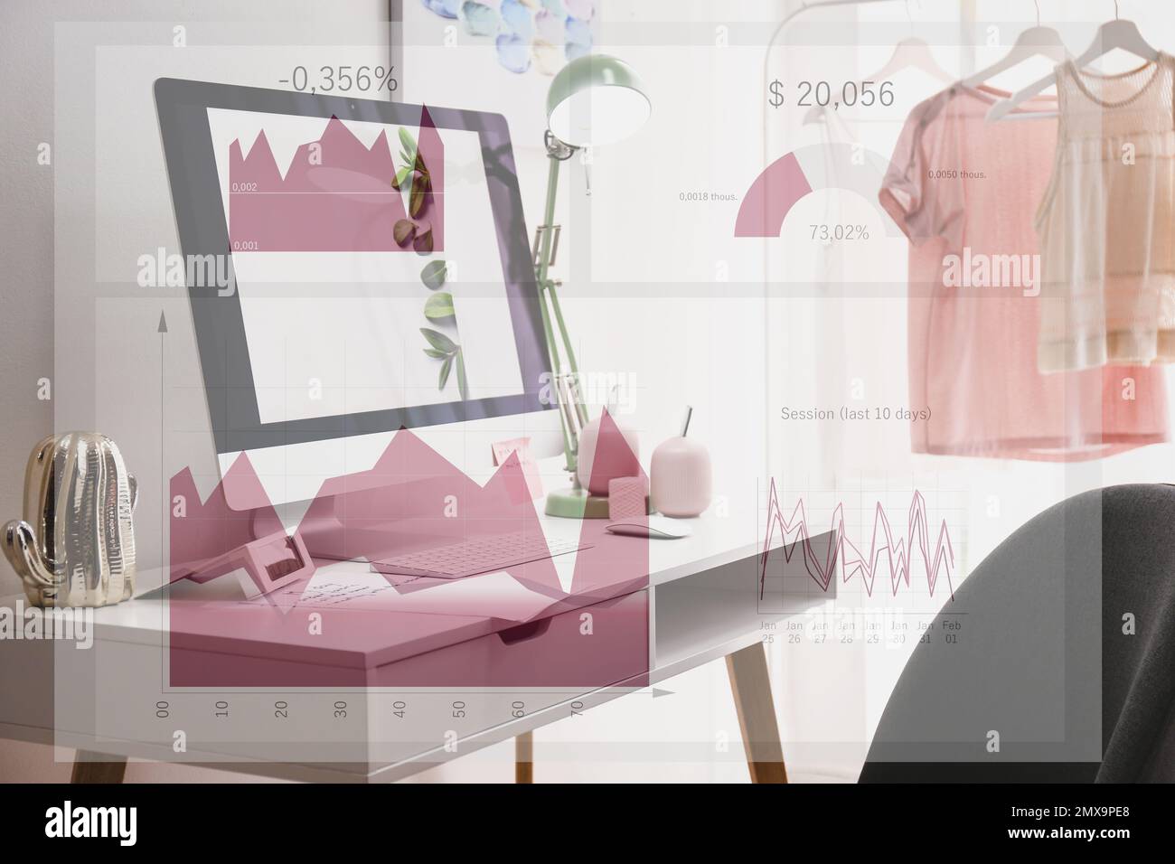 Designer's workplace with modern computer on table and illustration of ...