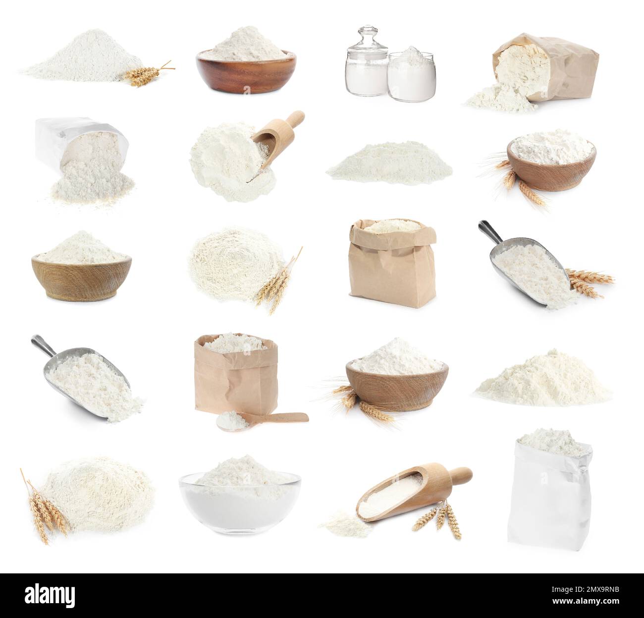Set of organic flour on white background Stock Photo - Alamy