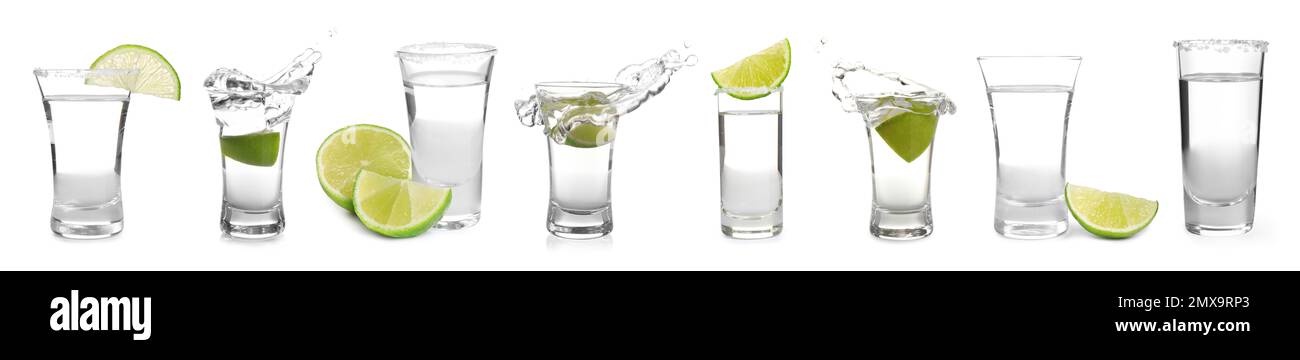 Set of Mexican Tequila shots on white background. Banner design Stock ...