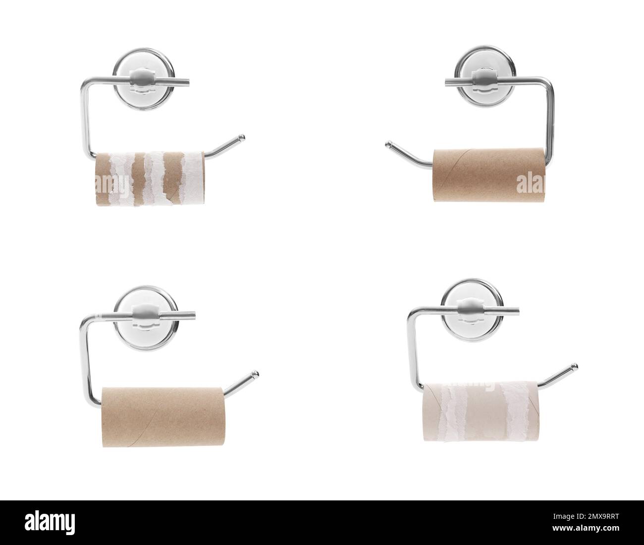 Set with empty paper toilet rolls on white background Stock Photo - Alamy