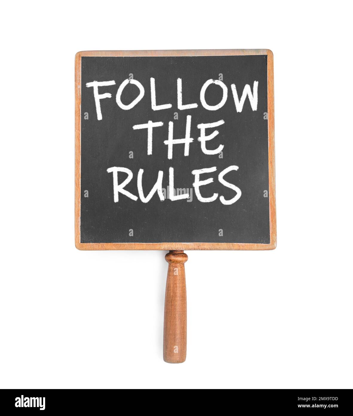 Chalkboard with text FOLLOW THE RULES on white background Stock Photo ...