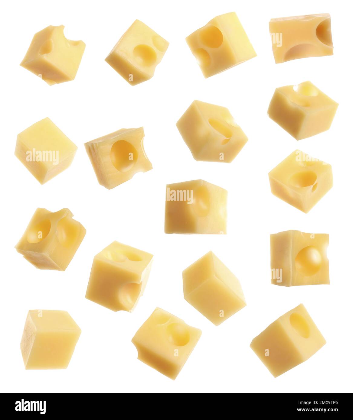 Falling cheese cubes isolated Cut Out Stock Images & Pictures - Alamy