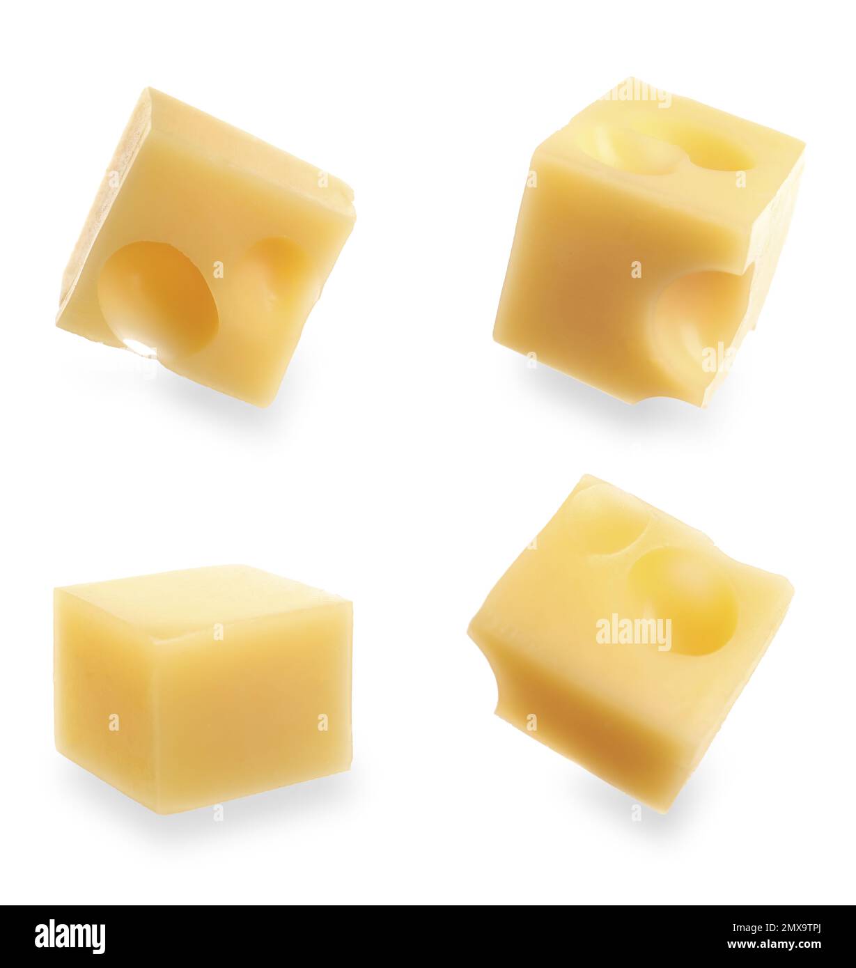 Set of delicious cheese cubes on white background Stock Photo - Alamy