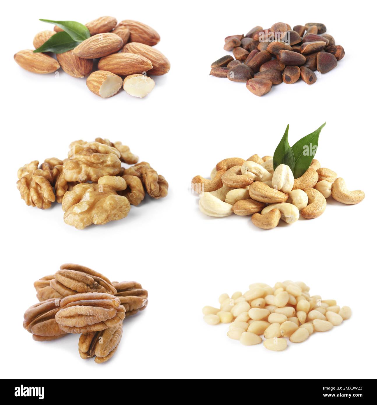 Set of different nuts on white background Stock Photo - Alamy