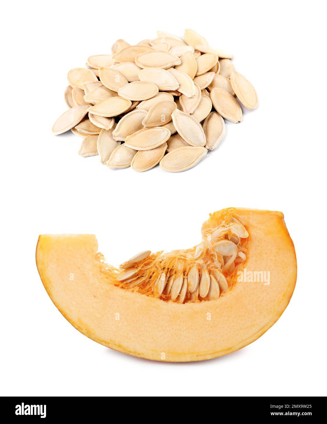 Raw pumpkin and seeds on white background Stock Photo - Alamy