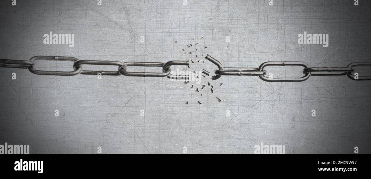 Broken metal chain on grey background. Freedom concept Stock Photo - Alamy