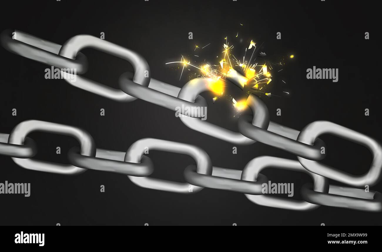 Broken metal chain on black background. Freedom concept Stock Photo - Alamy