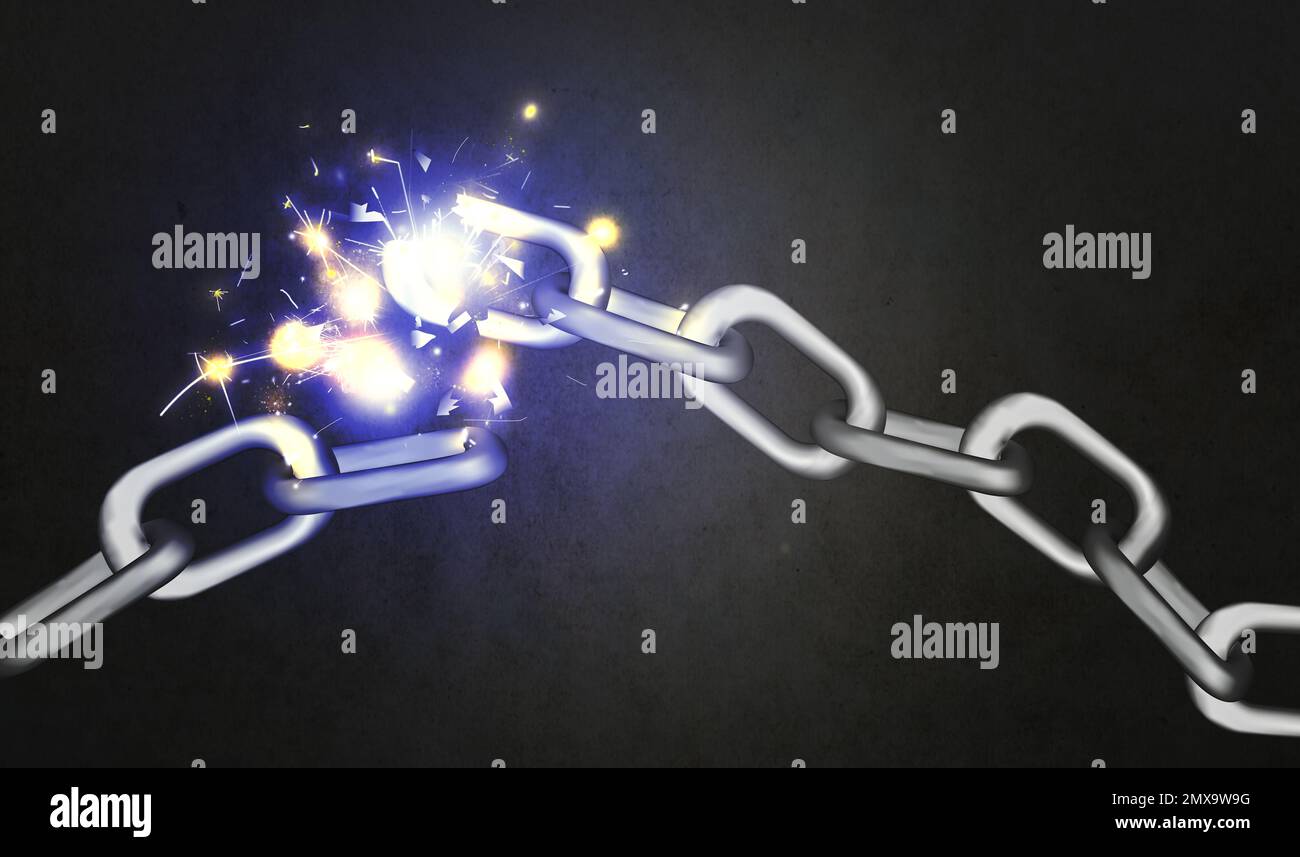 Broken metal chain on black background. Freedom concept Stock Photo - Alamy