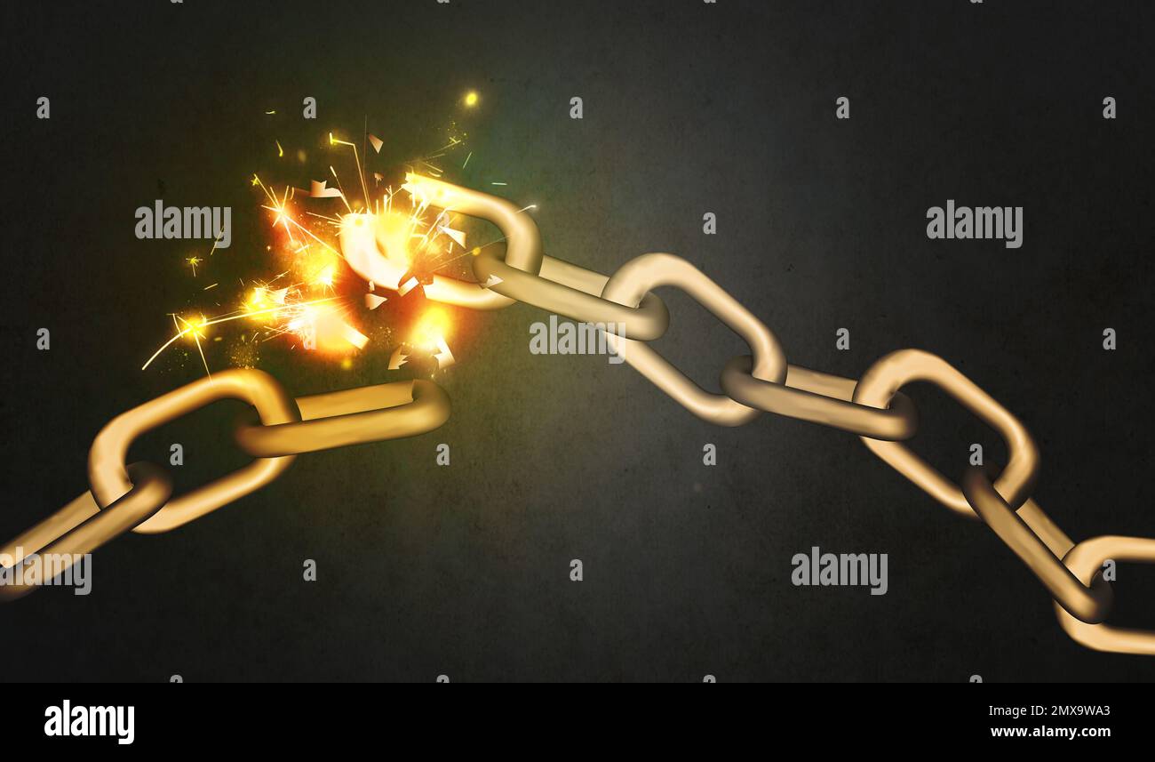 Broken metal chain on black background. Freedom concept Stock Photo - Alamy