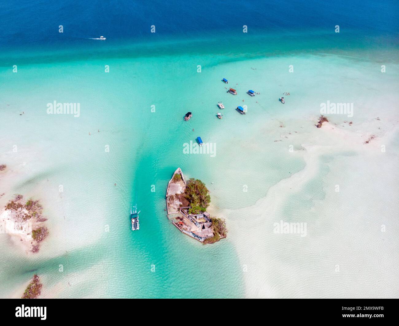 Aerial Drone Shot of the Pirate Channel of Bacalar Quintana roo, Mexico ...