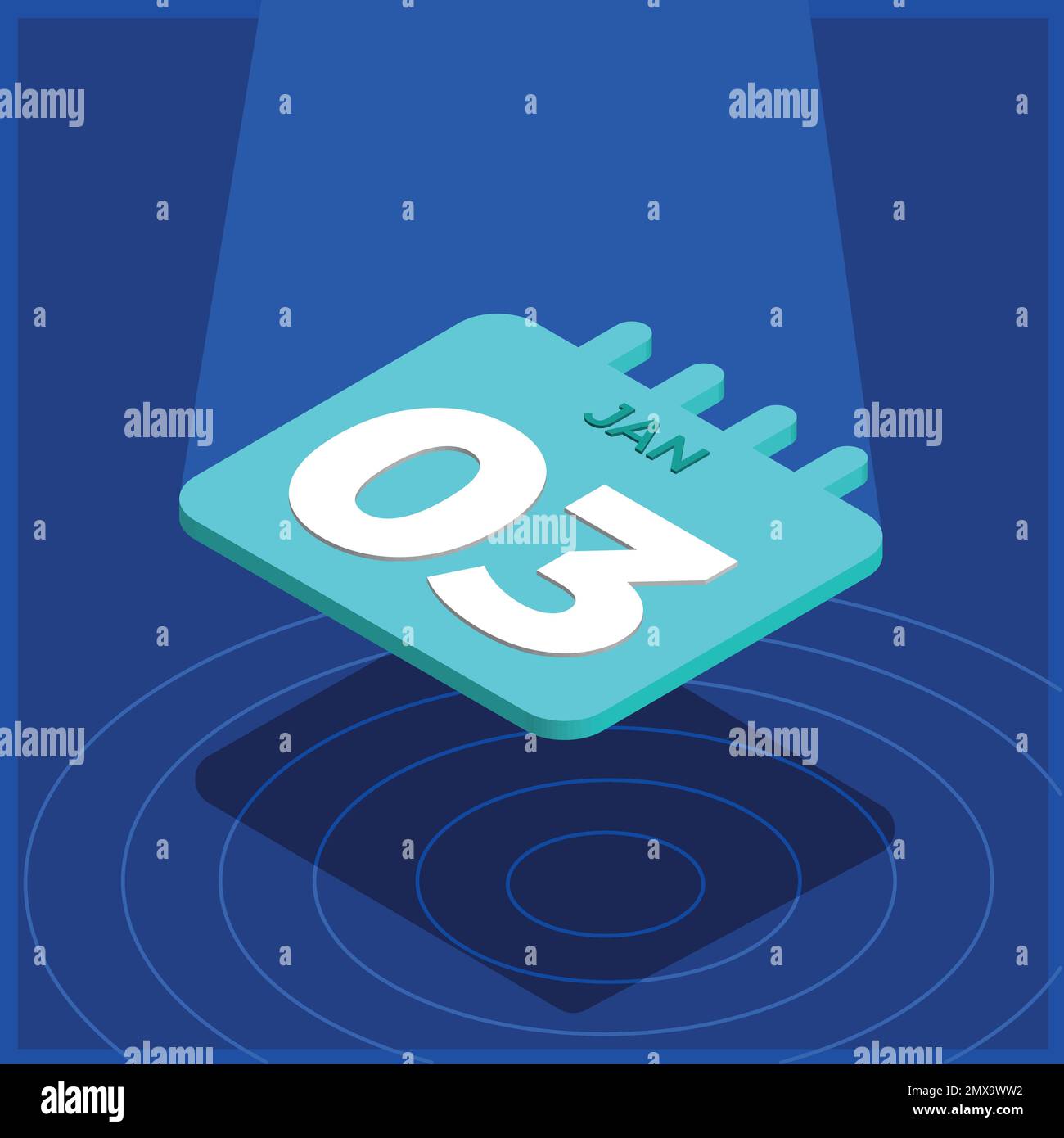 Blue 3D calendar floating with spotlight - January 3rd Stock Vector ...