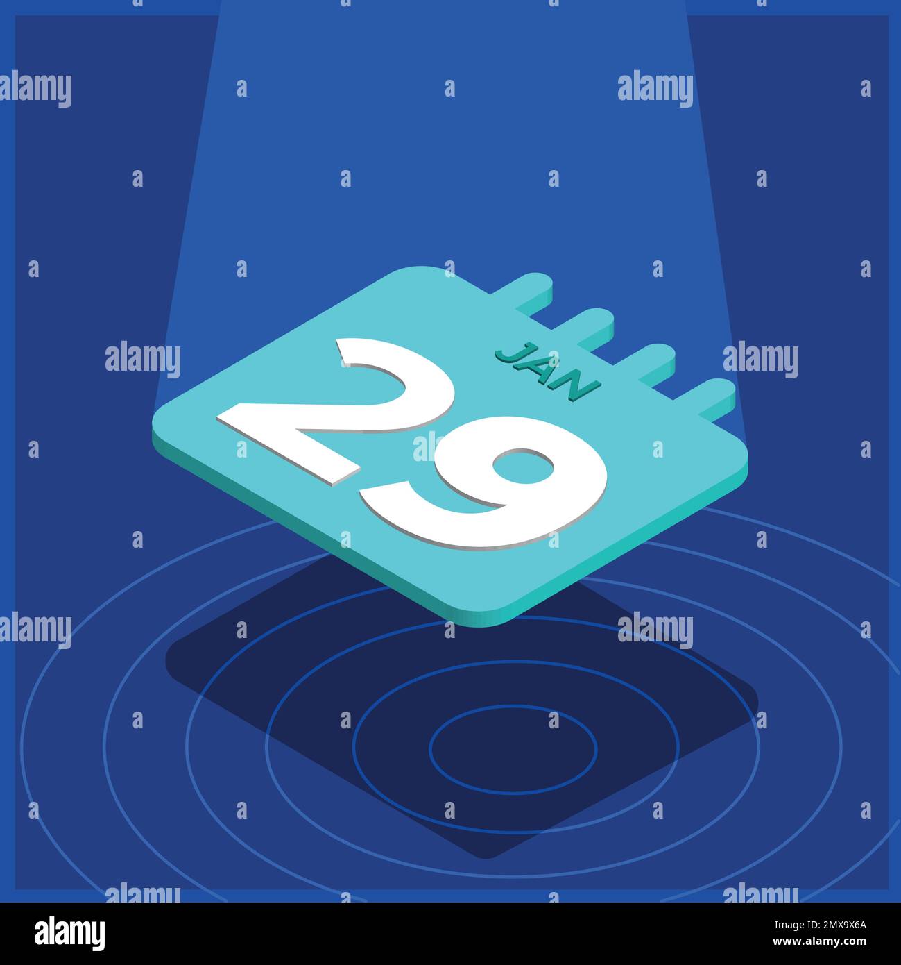 Blue 3D calendar floating with spotlight - January 29th Stock Vector ...