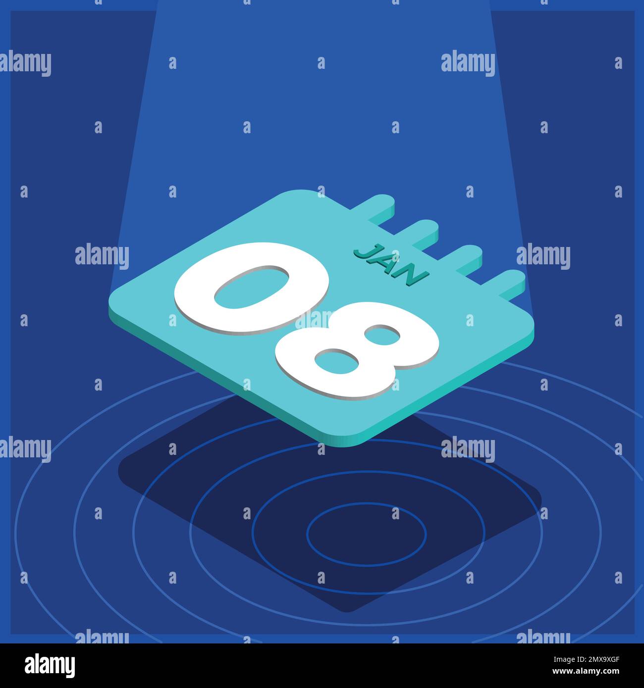 Blue 3D calendar floating with spotlight - January 8th Stock Vector ...