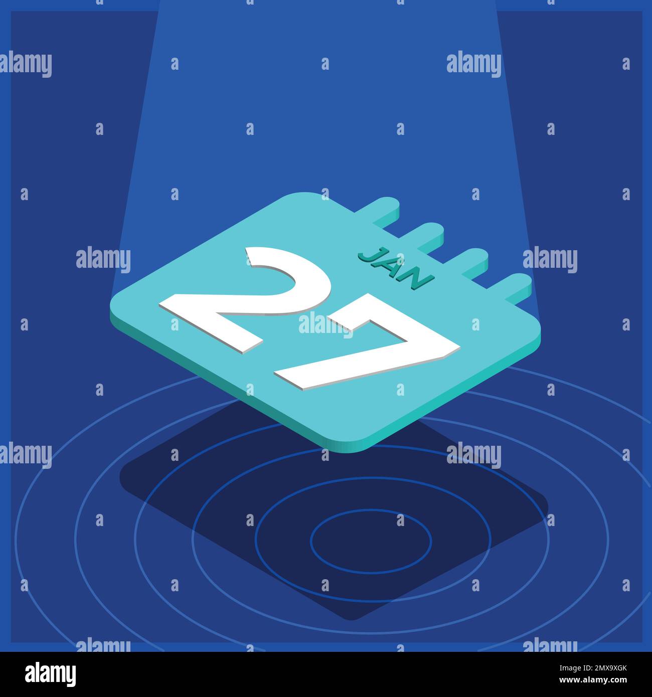 Blue 3D calendar floating with spotlight - January 27th Stock Vector ...