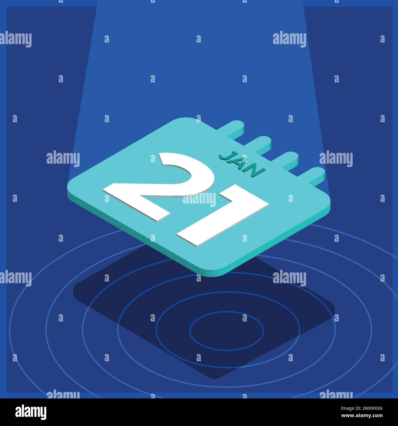 Blue 3D calendar floating with spotlight - January 21th Stock Vector ...