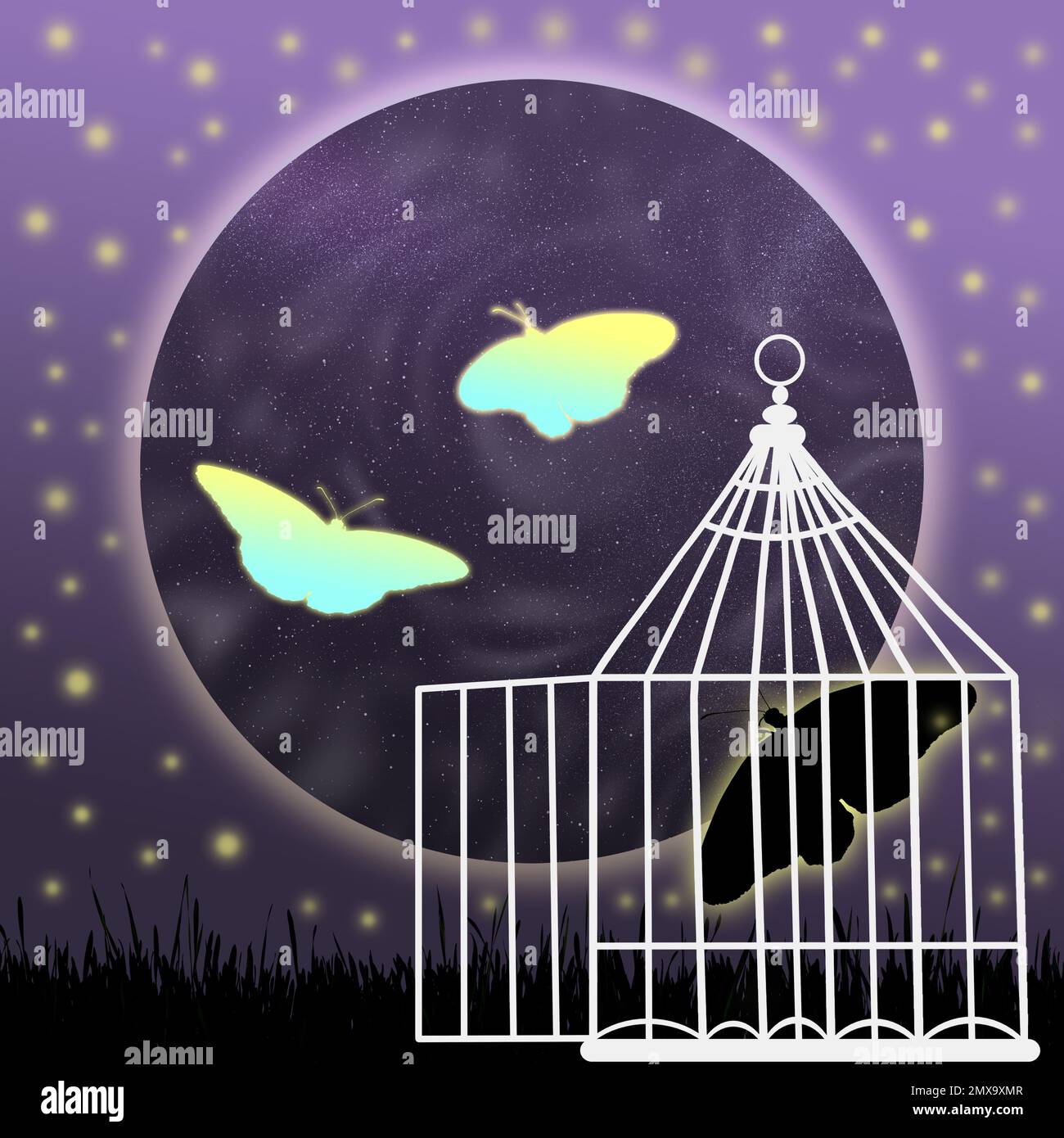 Beautiful illustration demonstrating sense of freedom. Butterflies ...