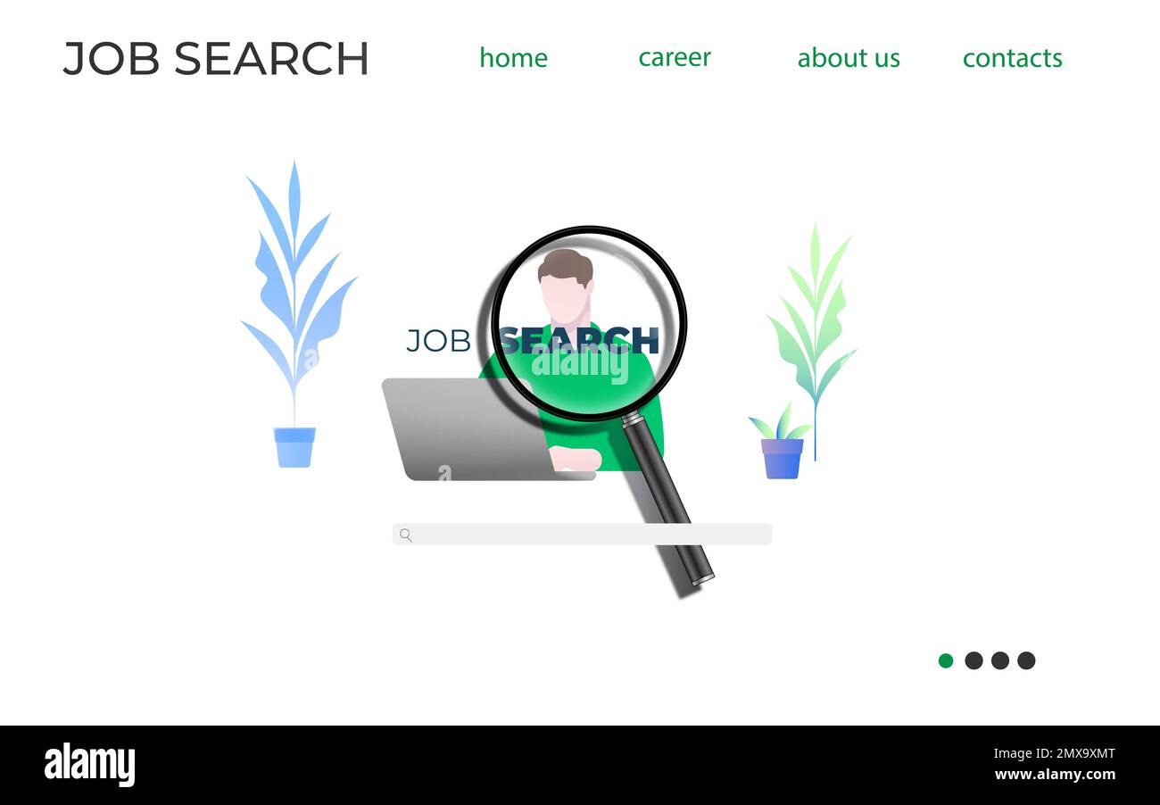 Job search website interface. Man using pc and magnifier - flat ...