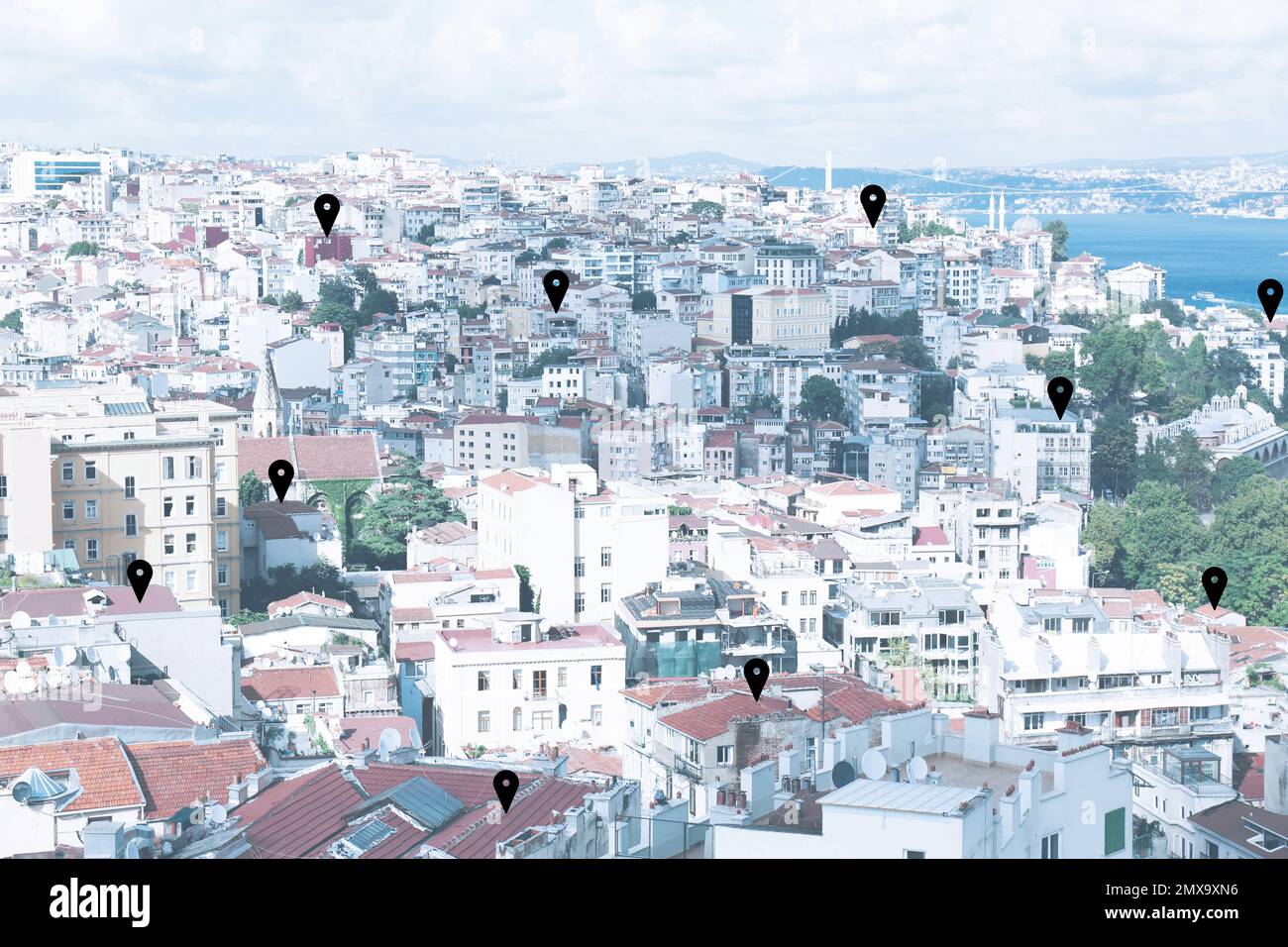 Digital map with pins hi-res stock photography and images - Alamy