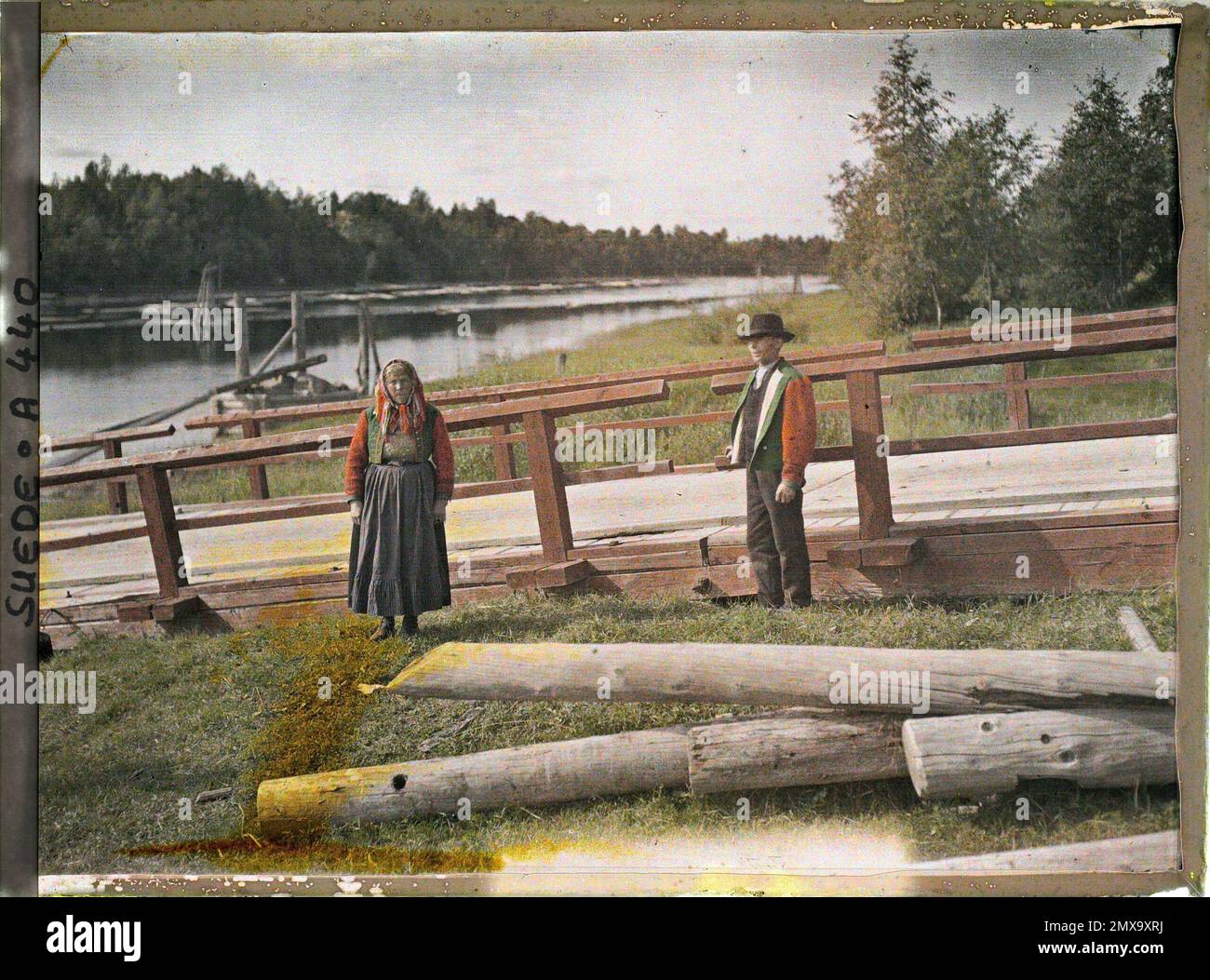 Surroundings of Gagnef, Djurås, Sweden a couple in traditional suit ...