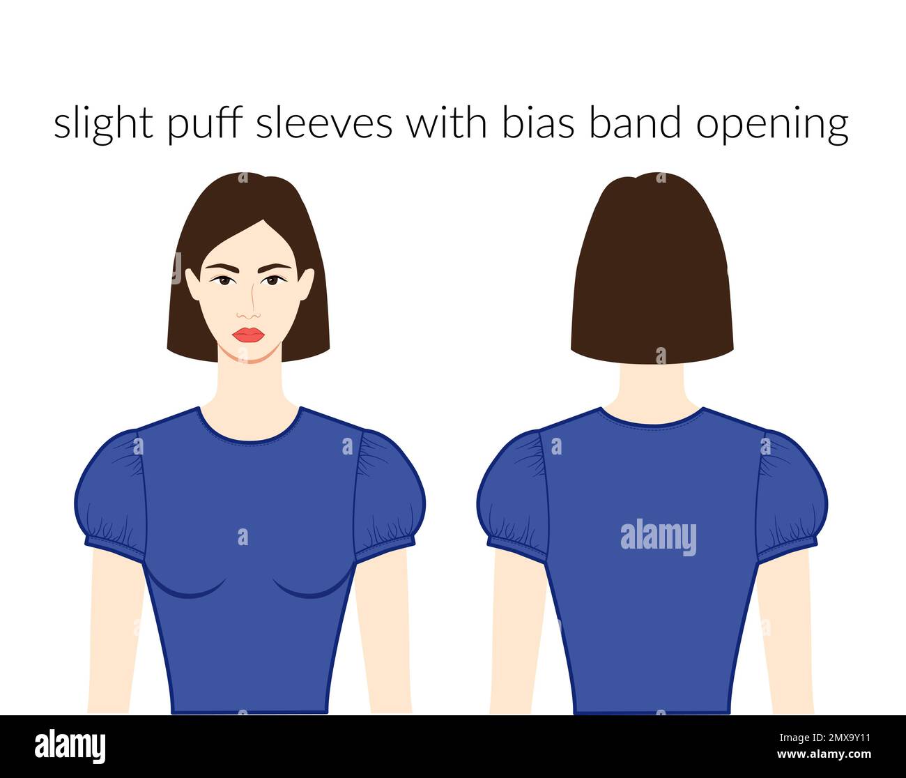 Slight puff sleeves short clothes character beautiful lady in blue top ...