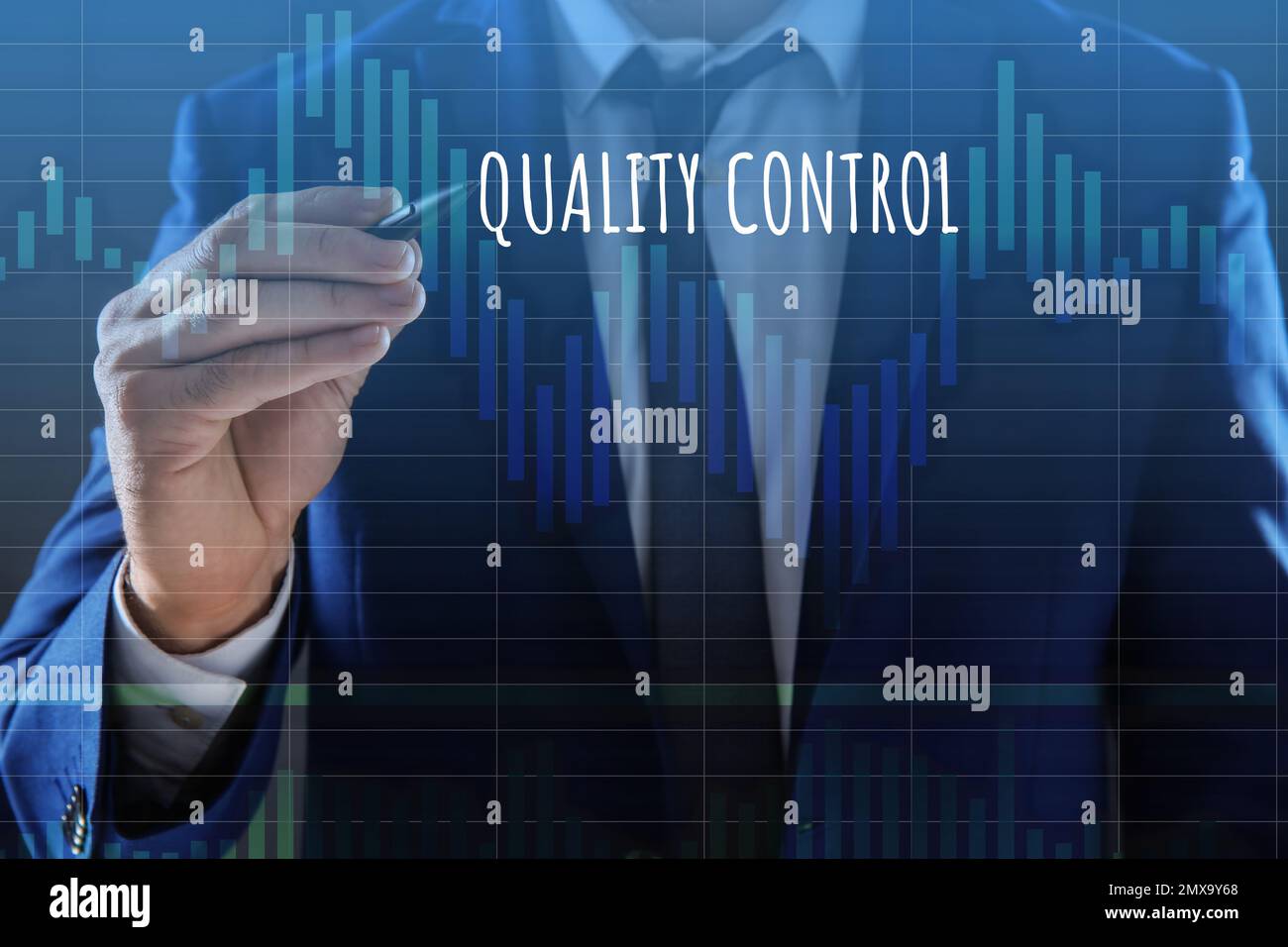 Quality control service. Businessman using virtual screen, closeup ...