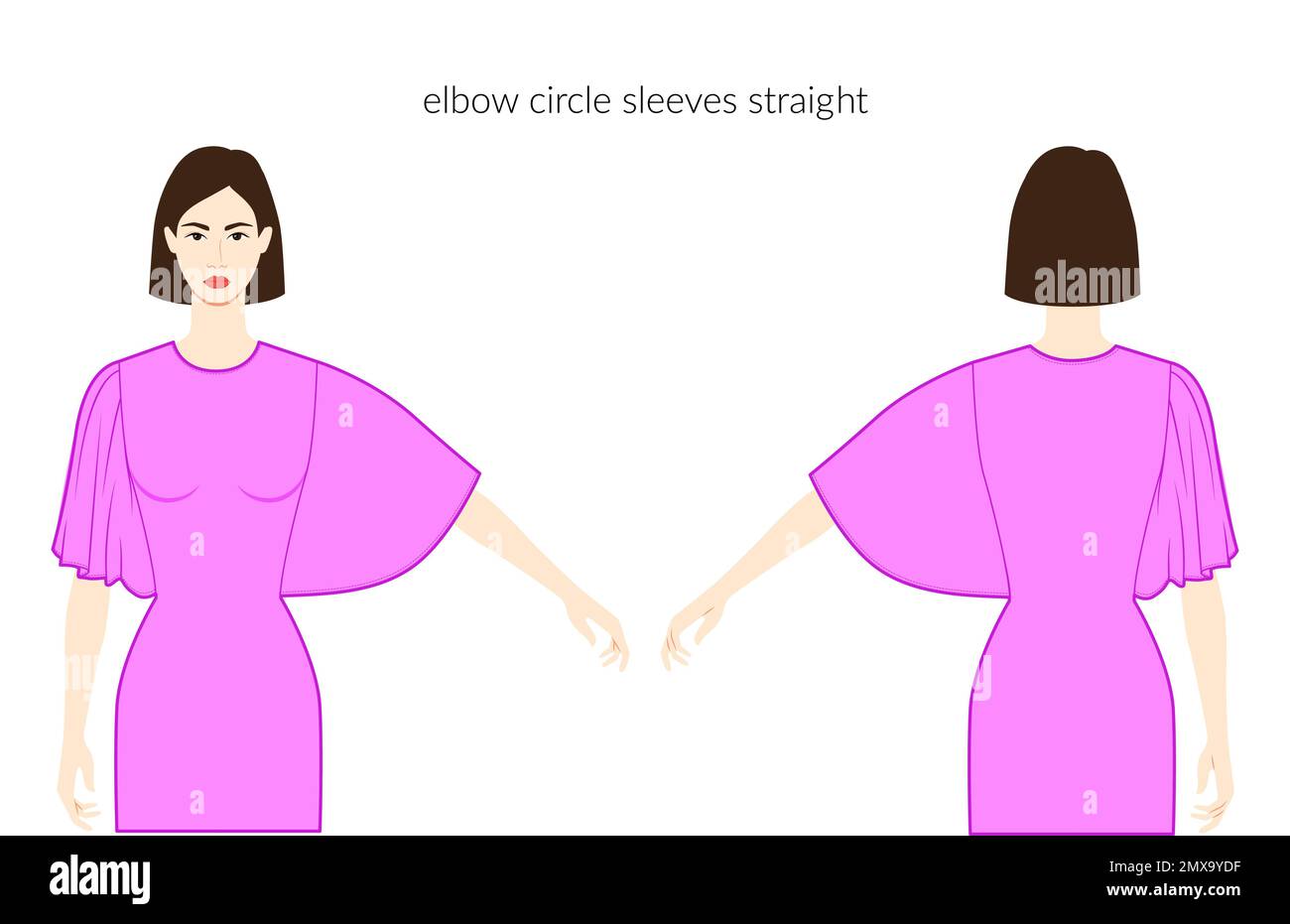 Circle sleeves elbow length clothes character beautiful lady in magenta ...