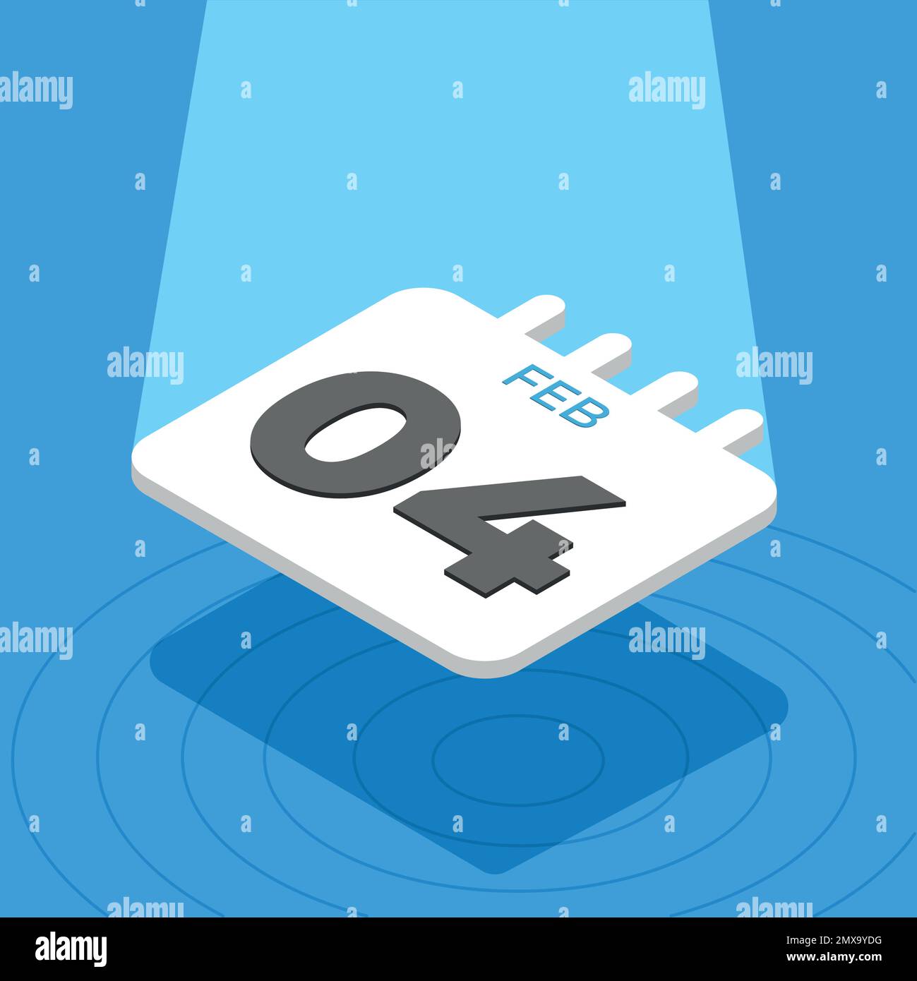 February 4 - 3D calendar floating with spotlight on blue background ...